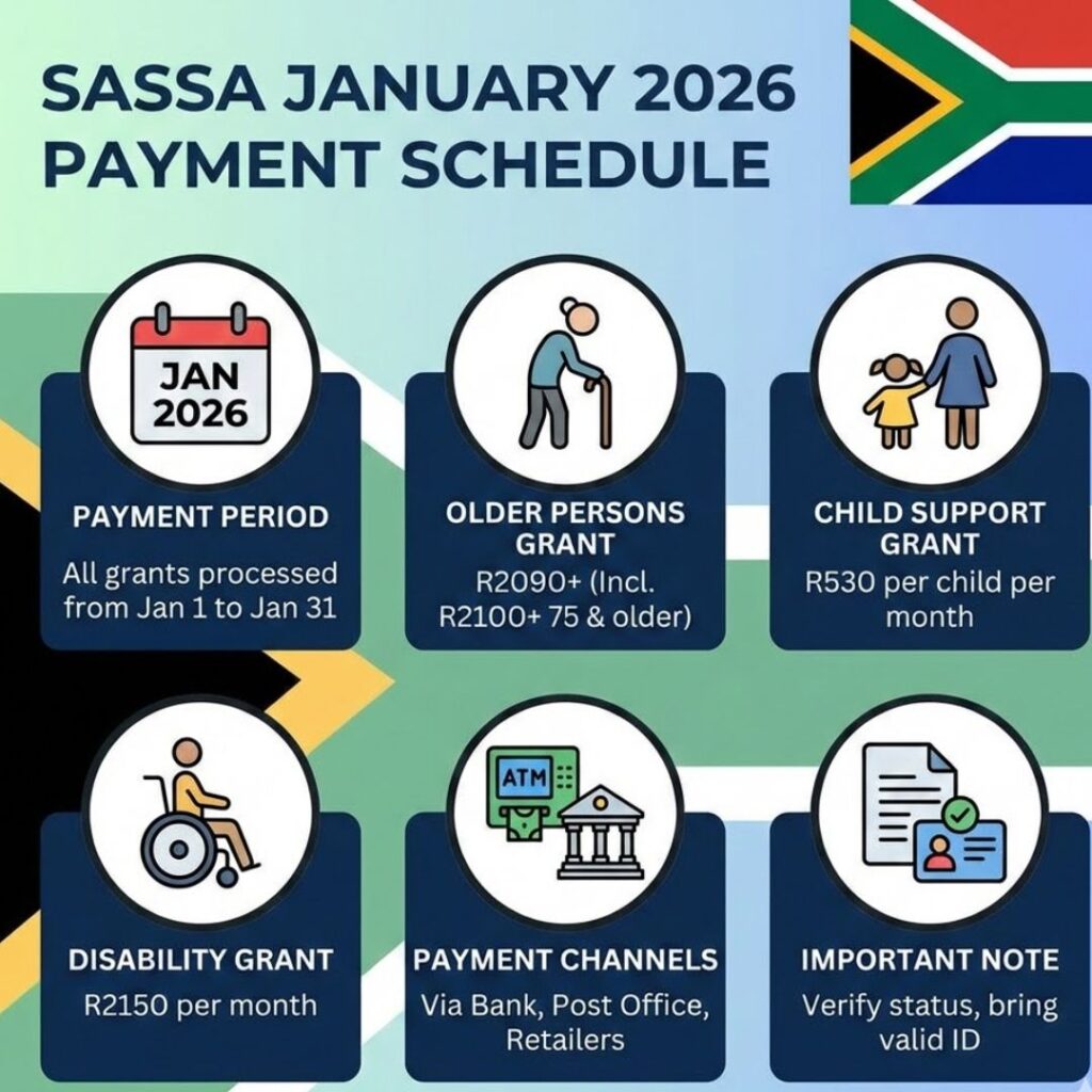 SASSA January 2026 Payment Dates Unveiled: R2090 R530 and R2150 Grants ...